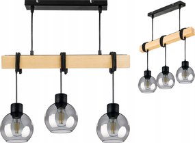 Dřevěná závěsná stropní lampa Lustr Zwis Loft, skleněná, 3x E27