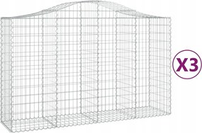 vidaXL Gabionové koše, 3 ks, 200x50x120/140 cm, galvanizované železo