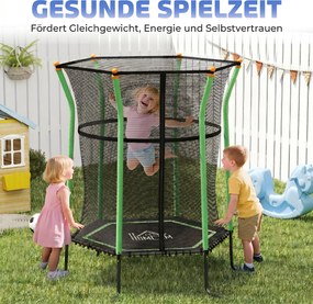 HOMCOM Dětská trampolína Ø163,5 cm, vnitřní trampolína s bezpečnostním síťovým krytem okraje gumové lano, dětská trampolína do 50 kg, pro děti 3-10 l…
