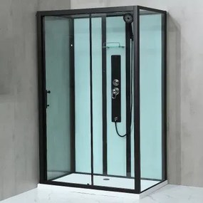 GLASS ROCKY 120x80x214 Černý Masážní sprchový box obdélníkový s mramorovou vaničkou
