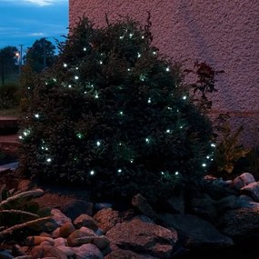 LED venkovní solární světýlka na zahradu, 5 m, ledově bílá, 50 diod, černý kabel, IP44, solární panel