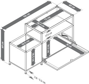 Tchibo - Nízká kovová skříňka »Cn3« s výklopnými dvířky a skleněnou deskou - barva: šedá
