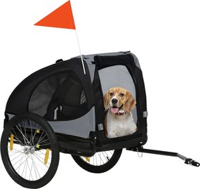 Přívěs PawHut pro přepravu psů do 20 kg pro středně velké psy, s okny ze síťoviny, bezpečnostní vodítko, 140x71x83 cm, Oxfordská tkanina, černý | Aos…