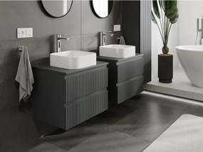 Mexen Rivel, koupelnová skříňka 60 cm s pracovní deskou, 2 zásuvky, drážkovaná, grafitová matná, 91A20-06047-2-BFFC66