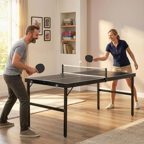 SPORTNOW mini skládací stůl na stolní tenis pro volný čas se síťkou a rukojetí, domácí herní set, hliníková černá | Aosom.de
