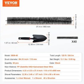 Kartáč na okapy, celková délka 36,6 m, průměr 11 cm