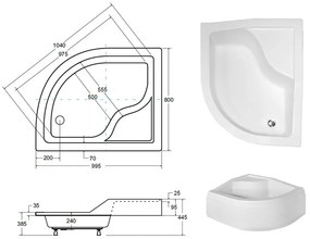 BESCO MAXI, hluboká asymetrická sprchová vanička Rozměr A - 100 cm, Rozměr B - 80 cm, Rozměr C - 24 cm, Způsob provedení - Levé VANKMAX100L