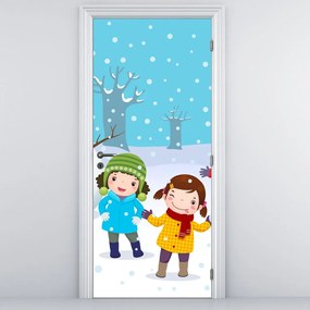 Fototapeta na dveře - Zimní dětské radovánky (95x205cm)