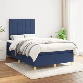 Box Spring Postel S Matrací Textil Modrá - Hladký design / 120 x 200 cm