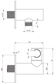 Deante Angled hose connector, round, with hand shower holder