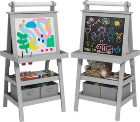 AIYAPLAY AIYPLAY Dětský malířský stojan 3 v 1 - Magnetická oboustranná dětská tabule s papírovým válečkem a úložnými košíky 59x48x118 cm Šedá