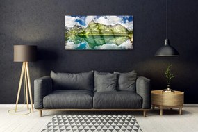Obraz na skle Hory Jezero Krajina 140x70 cm