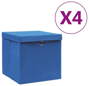 Úložné boxy s víky 4 ks 28 x 28 x 28 cm modré 325196