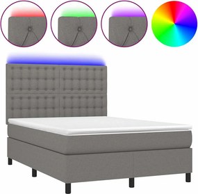Box spring postel s matrací a LED tmavě šedá 140x200 cm textil 3135198