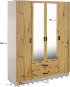 Skříň se zrcadlem 4d2s kašmír / dub artisan Kami
