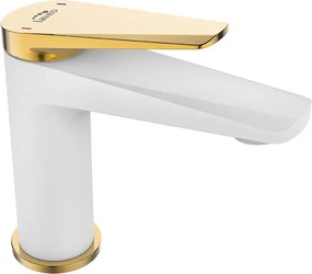 Laveo Rubio, umyvadlová baterie h-148 s odtokovou zátkou ClickClack, bílá-zlatá lesklá, LAV-BVR_622G