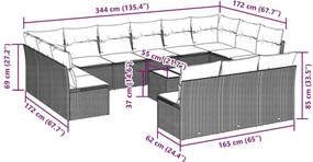14dílná zahradní sedací souprava podušky světle šedá polyratan 3250241