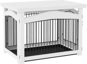 PawHut Střední Psí Kotec 3-v-1 Sides Table Zábrana pro Psy s Uzamykatelnými Dveřmi, Odnímatelným Horním Panelem a Odnímatelným Podnosem 82,5x57,5x59,5