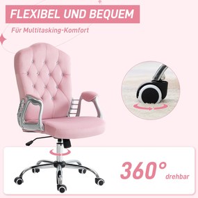 Kancelářská židle HOMCOM pro ženy, ergonomická kancelářská židle s houpací funkcí, výškově nastavitelná, nosnost 120 kg, růžová| Aosom