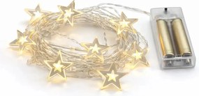 LED světýlka na baterie, akrylové hvězdičky, 1,5 m, teple bílá, 10 diod, čirý kabel, IP20 interiér, 2× AA