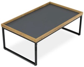 Konferenční stolek CT-611 OAK, 100x60 cm, MDF deska šedá, divoký dub, kov černý matný lak