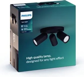 Philips Pongee černá / Bodové svítidlo / 3x GU10 / bez zdroje / IP20