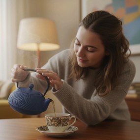 Litinová čajová konvice s filtrem KAMIN, 900 ml, tmavě modrá