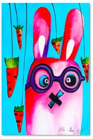 Obraz na plátně, Barevný králík s brýlemi - 60x90 cm