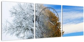 Obraz - Změna ročního období (s hodinami) (90x30 cm)
