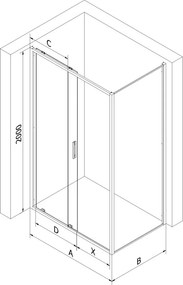 Mexen Exo-S posuvná sprchová kabina 120 x 90 cm, transparentní, černá - 8151-120-090-70-00