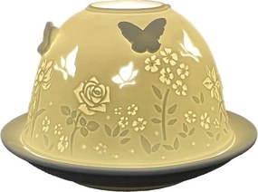 Bílý porcelánový svícen na čajovou svíčku s motýlky a růžemi Paollo - Ø 12 * 8 cm