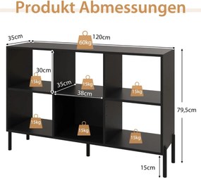 Costway Knihovna se 6 přihrádkami a vyvýšenými kovovými nohami