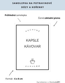 KÁVA MLETÁ – průhledná samolepka na dózu, základní písmo, 6 × 8 cm | DomaLEP
