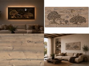 Li-Go "Čtyři duby a měsíc" světelný obraz s baterií a pohybovým čidlem 130x60 cm provedení povrchu: jedle