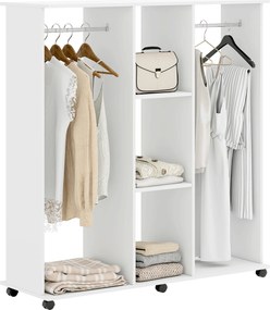 HOMCOM Dvojitá skříň-šatník mobilní úložná skříň 6 koleček 120 x 40 x 128 cm, bílá dřevěná