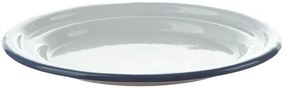 Bílý smaltovaný dezertní talířek s modrou linkou White blue - Ø 18cm