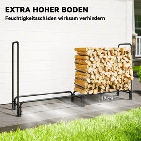 Stojan na palivové dřevo Outsunny 200x36x99 cm nastavitelný s vodoodpudivým krytem na palivové dřevo na zahradě a terase z kovu Černá | Aosom.de