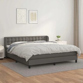 Box Spring Postel S Matrací Šedá Umělá Kůže Šedá tlačítka 160 x 200 cm