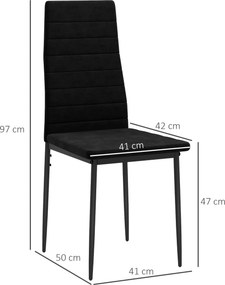 HOMCOM Sada 4 jídelních židlí, design bez opěrek, čalounění látkou, kovové nohy, černá