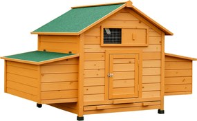 PawHut Venkovní Slepičárna Dřevěná Slepičárna pro 2-4 Slepice s 2 Hnízdy Odnímatelným Táckem 150x100x96,5 cm Přírodní | Aosom