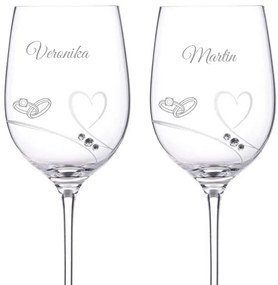 Dekorant Svatební sklenice na bílé víno Romance PRSTÝNKY s krystaly Swarovski 330 ml 2KS