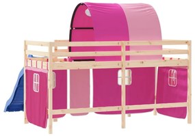 Dětská patrová postel s tunelem růžová 90x190 cm masiv borovice