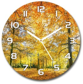 Wallmuralia Skleněné hodiny kulaté Podzimní les fi 30 cm