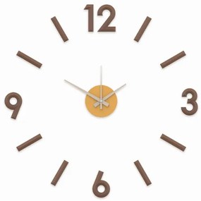 Luxusní hnědé nalepovací hodiny MPM E01.3771.50 - průměr 60cm se žlutým středem a arabskými číslicemi