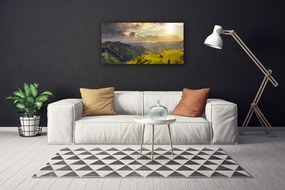 Obraz na plátně Hory Louka Západ Slunce 120x60 cm