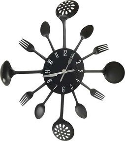 Nástěnné hodiny s vidličkami a lžícemi černé 40 cm hliník 325163