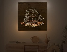 Li-Go "Plachetnice" světelný obraz s baterií 70x70cm varianta ovládání: manuál/pohybové čidlo, provedení povrchu: dub světlý