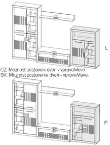 Obývací stěna Kolibri, s osvětlením, šedá/bílá