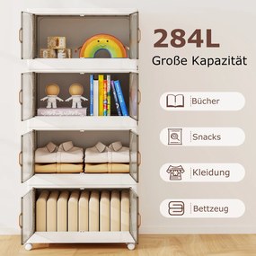 Costway 284 L Úložné boxy s víkem Stohovatelné skladovací kontejnery s kolečky