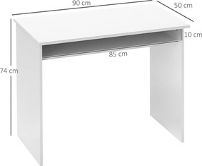 HOMCOM Počítačový stůl Kompaktní Elegantní kancelářský stůl s 1 policí, Dřevotříska, rozměr 90D x 50Š x 74V cm, Vysoce lesklá bílá